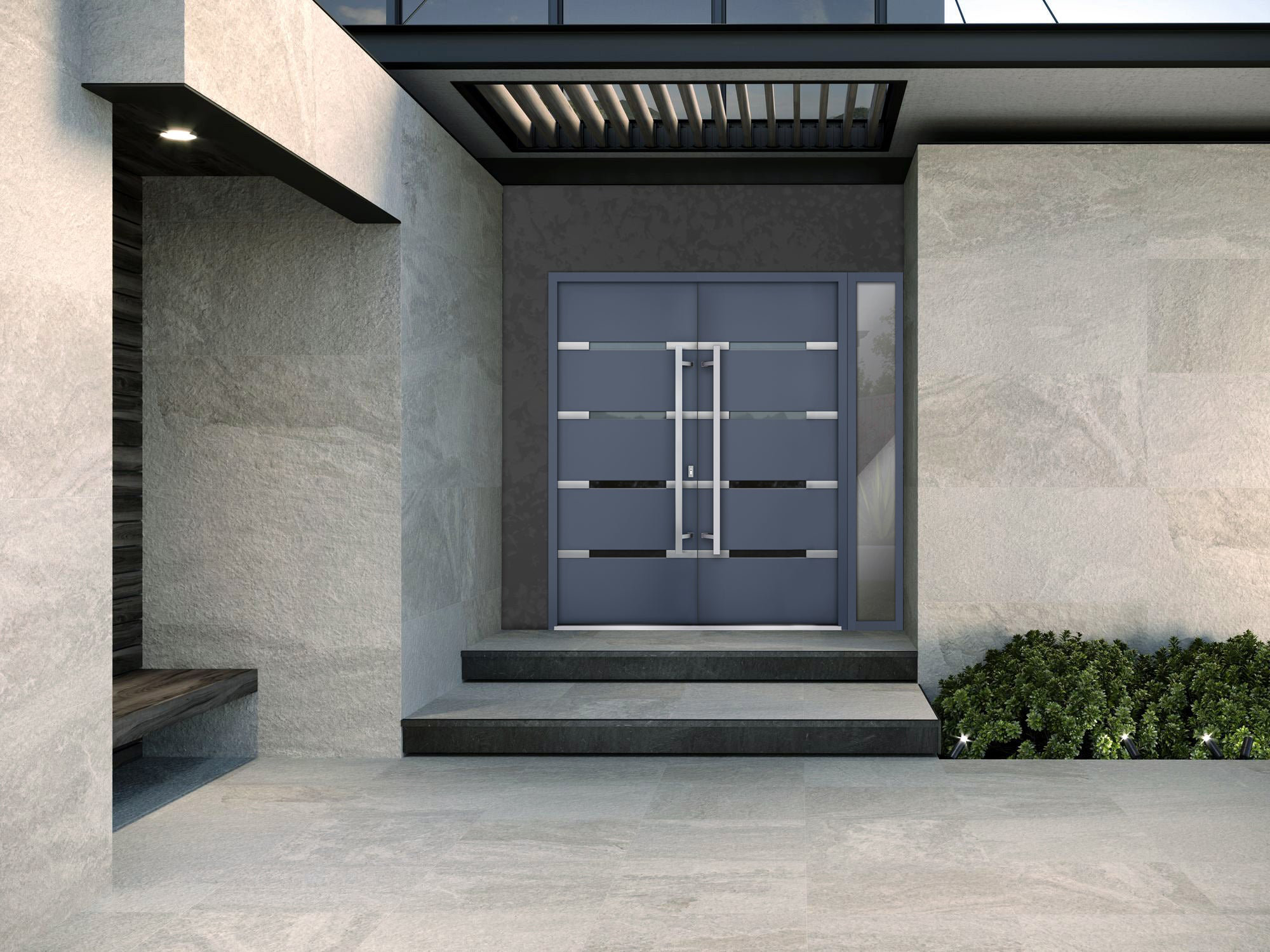 VDomDoors Front Exterior Prehung Metal Double Doors / Deux 1105 Gray Graphite Mirrored Glass ...